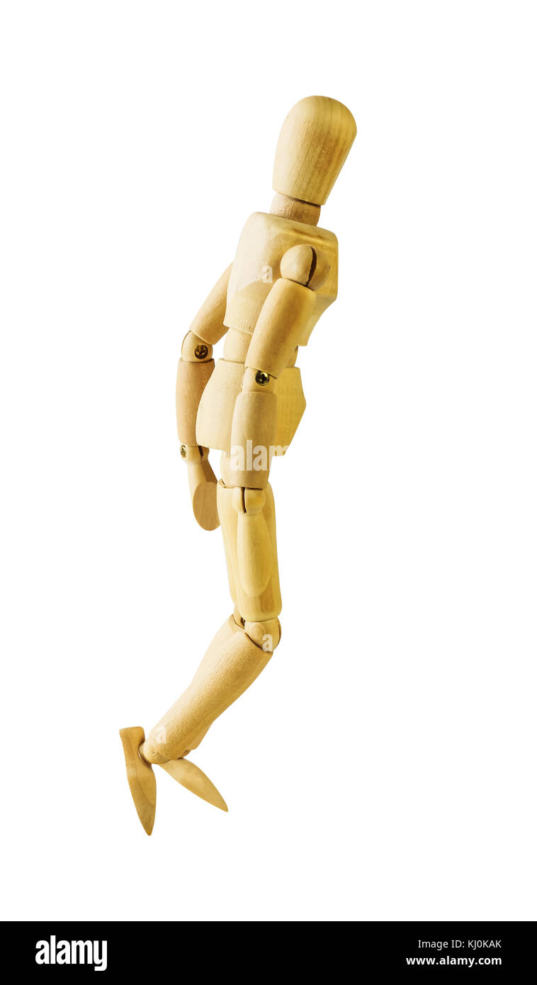 Wooden puppet walk action in white isolated with clipping path Stock ...