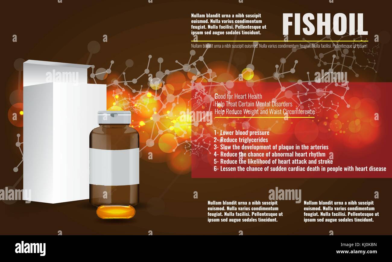 Cute Fish oil ads layout design template with chemical background Stock ...