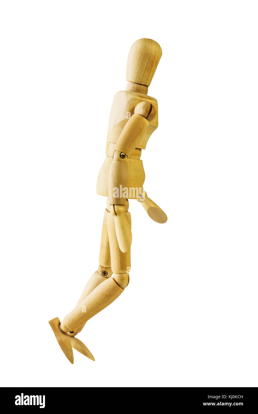 wooden puppet jumping white isolated with clipping path Stock Photo - Alamy