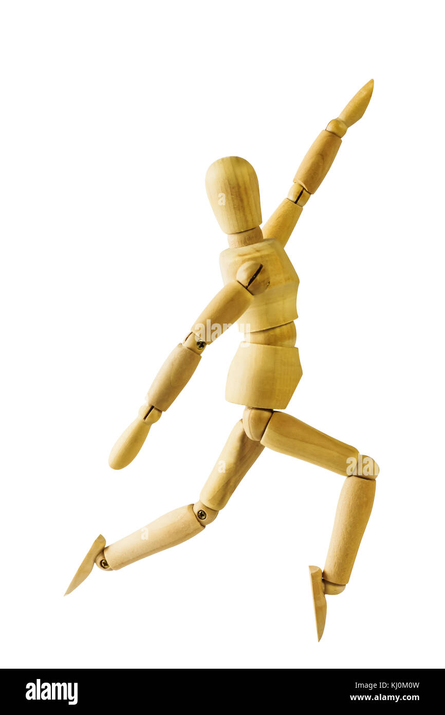 wooden puppet jumping white isolated with clipping path Stock Photo - Alamy