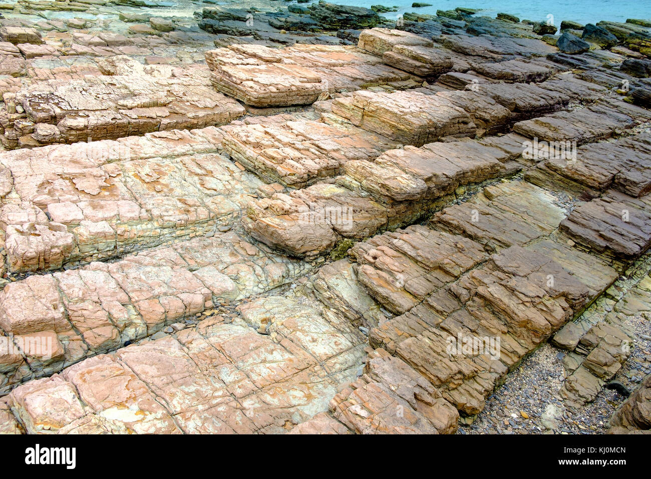 Geopark layers of sedimentary rock, in Tung Ping Chau, Hong Kong Stock ...