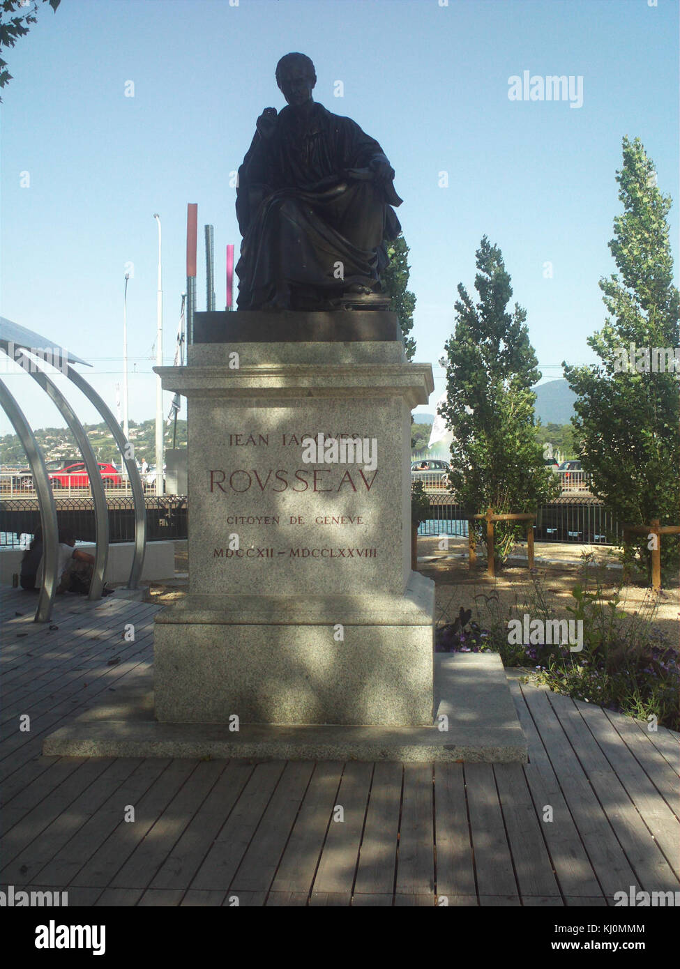 A statue of Jean-Jacques Rousseau located on Rousseau Island in the ...