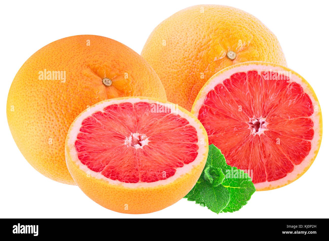 Isolated fruits. Isolated two grapefruit and two half with mint on ...