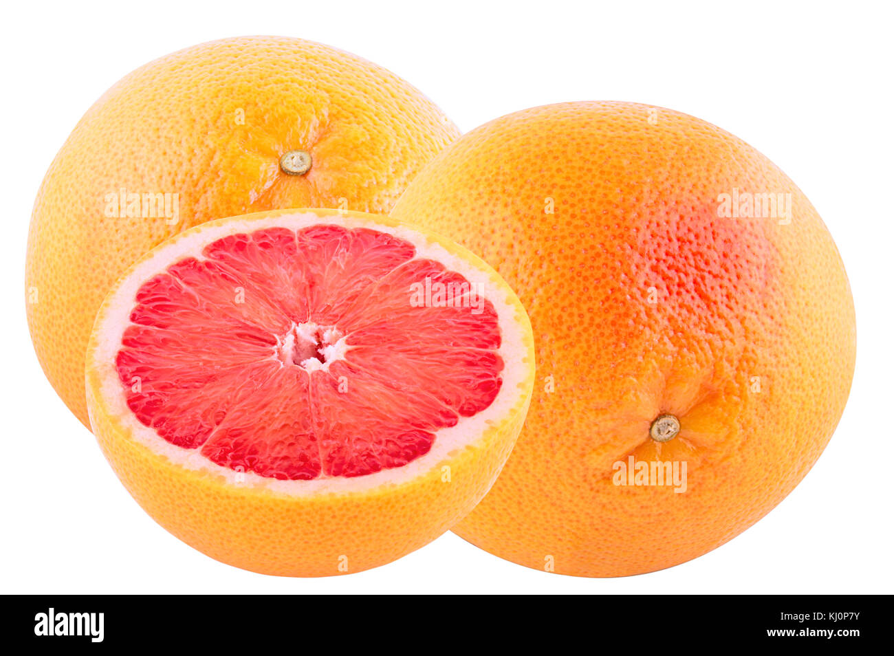 Isolated grapefruit. Two fresh whole grapefruits and half isolated on ...