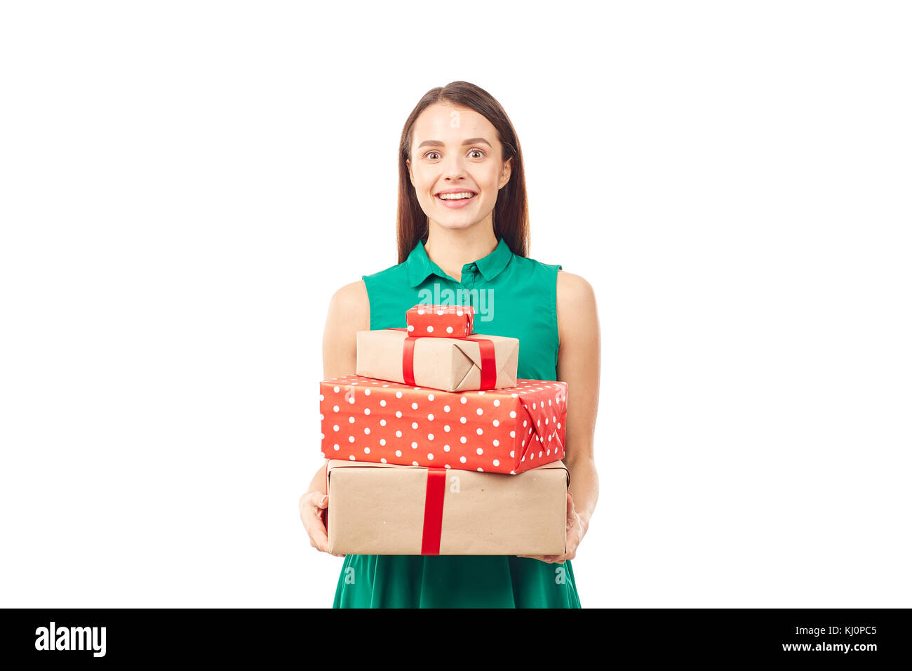 Girl with gift boxes Stock Photo - Alamy