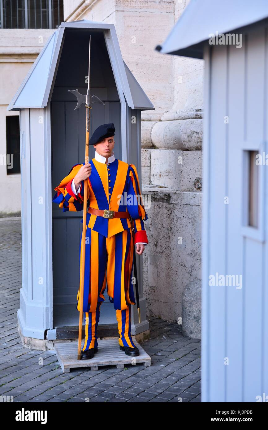 VATICAN CITY, VATICAN - APRIL 12: Papal Swiss guard stand guard at the ...