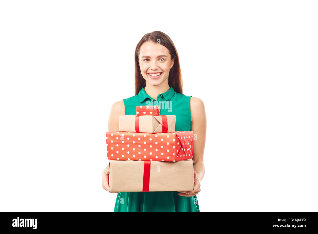 Girl with gift boxes Stock Photo - Alamy