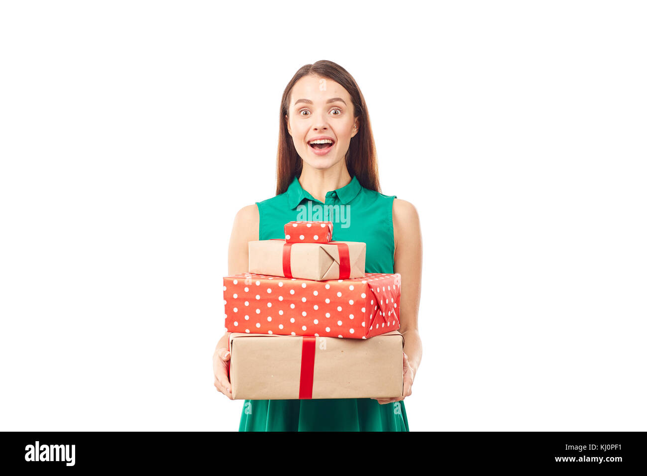 Girl with gift boxes Stock Photo - Alamy