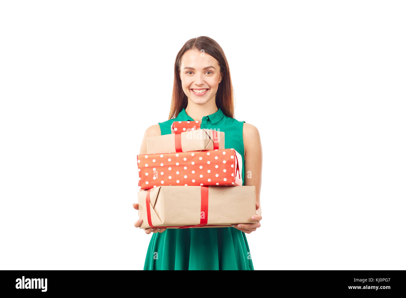 Girl with gift boxes Stock Photo - Alamy