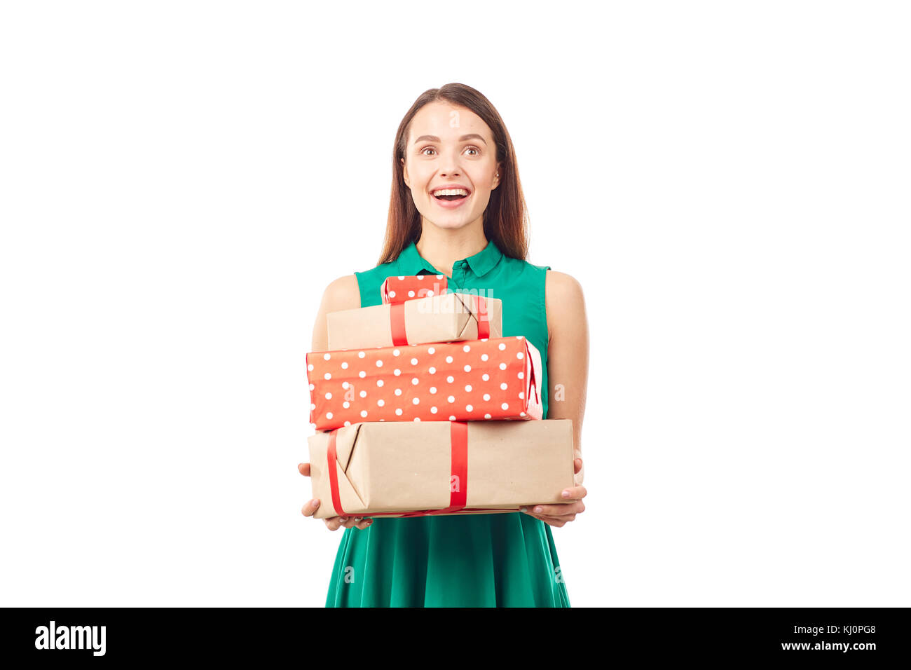 Girl with gift boxes Stock Photo - Alamy