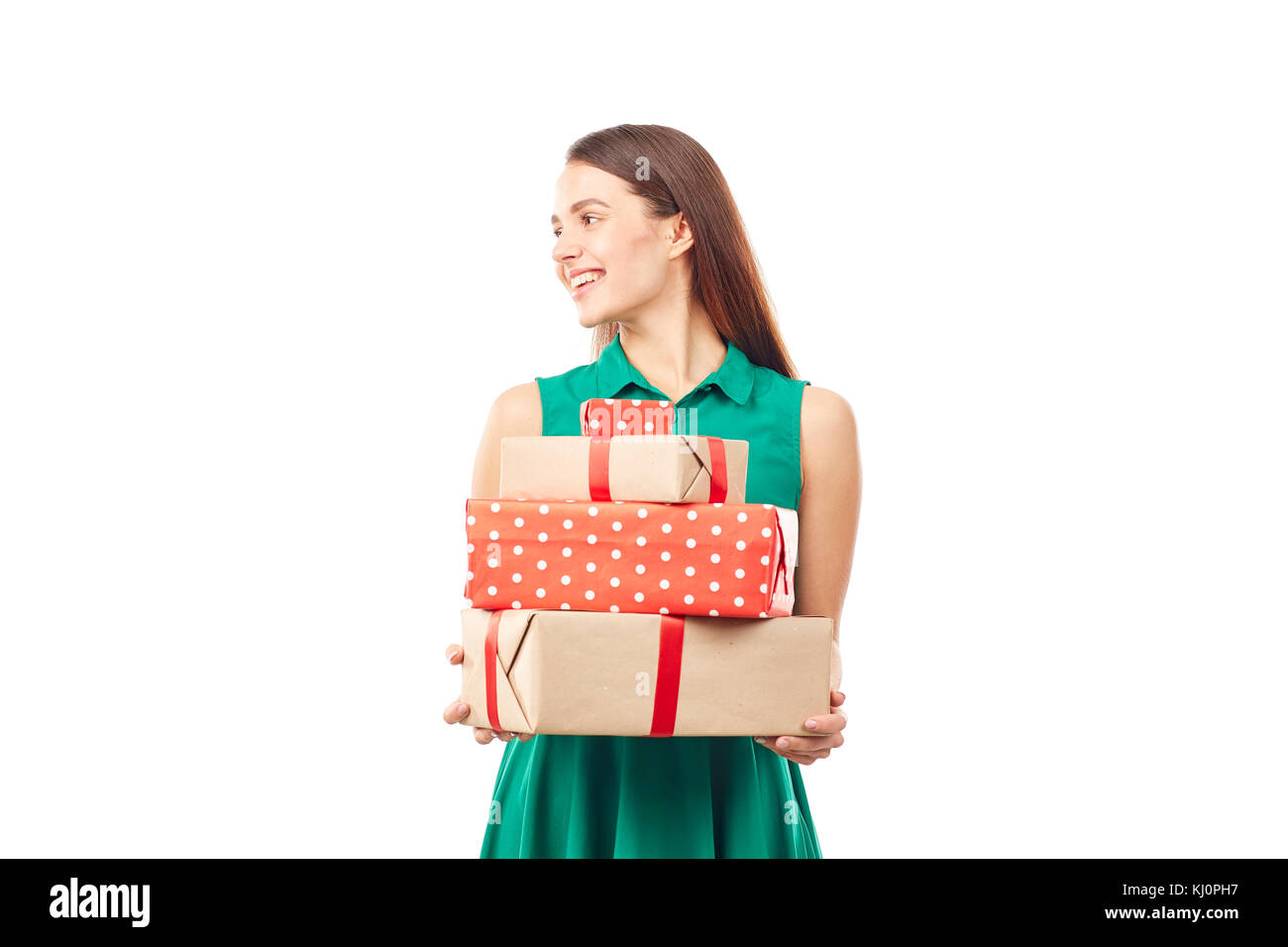 Girl with gift boxes Stock Photo - Alamy