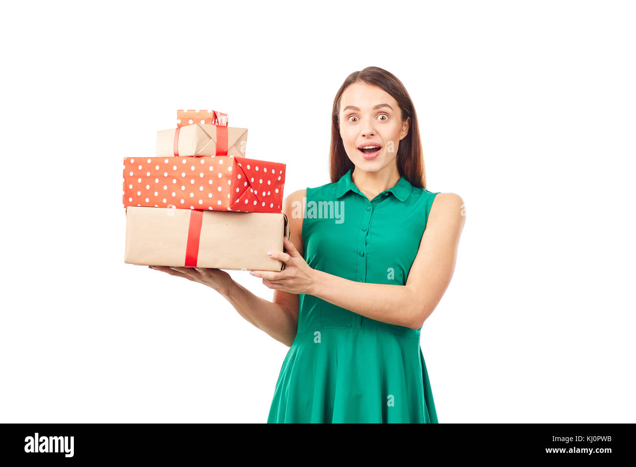 Girl with gift boxes Stock Photo - Alamy