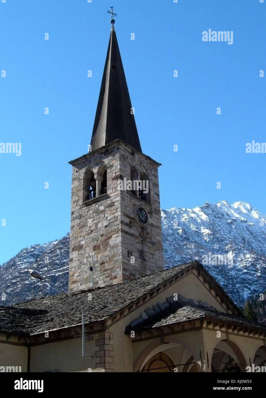 Church tower in a village in the Alp mountain Stock Photo - Alamy