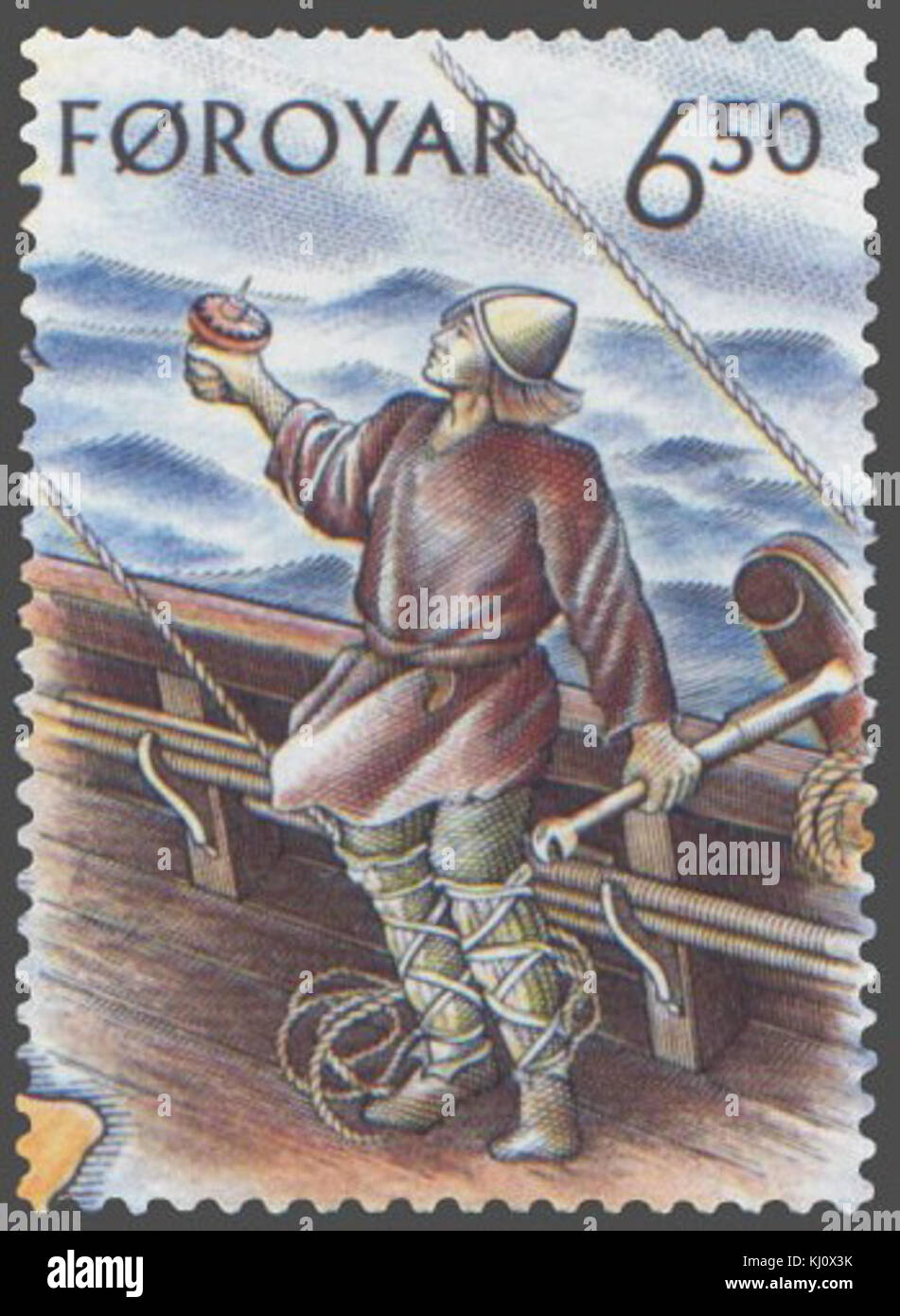 Faroe stamp 407 helmsman Stock Photo - Alamy