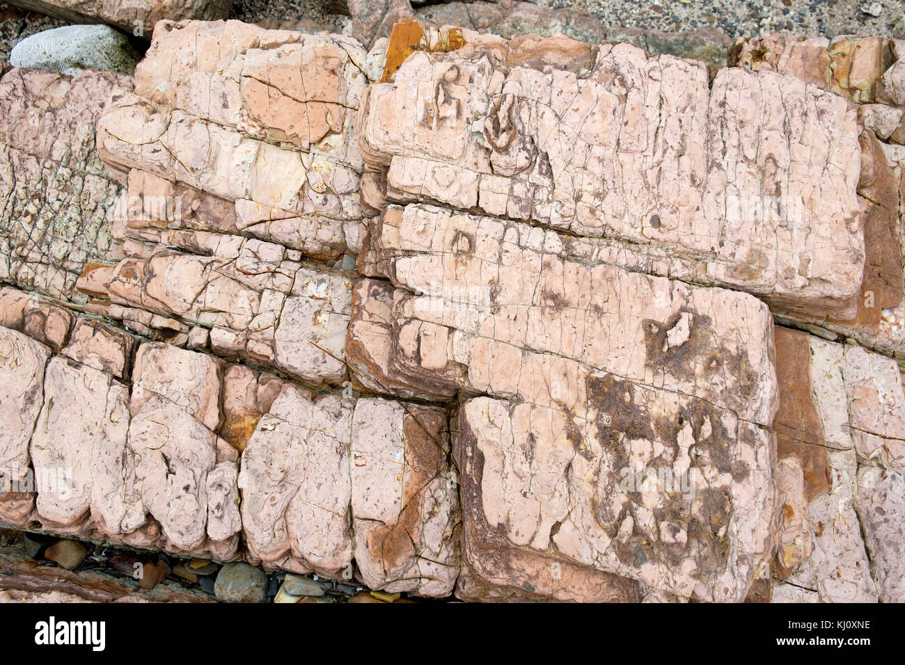 Geopark layers of sedimentary rock, in Tung Ping Chau, Hong Kong Stock ...