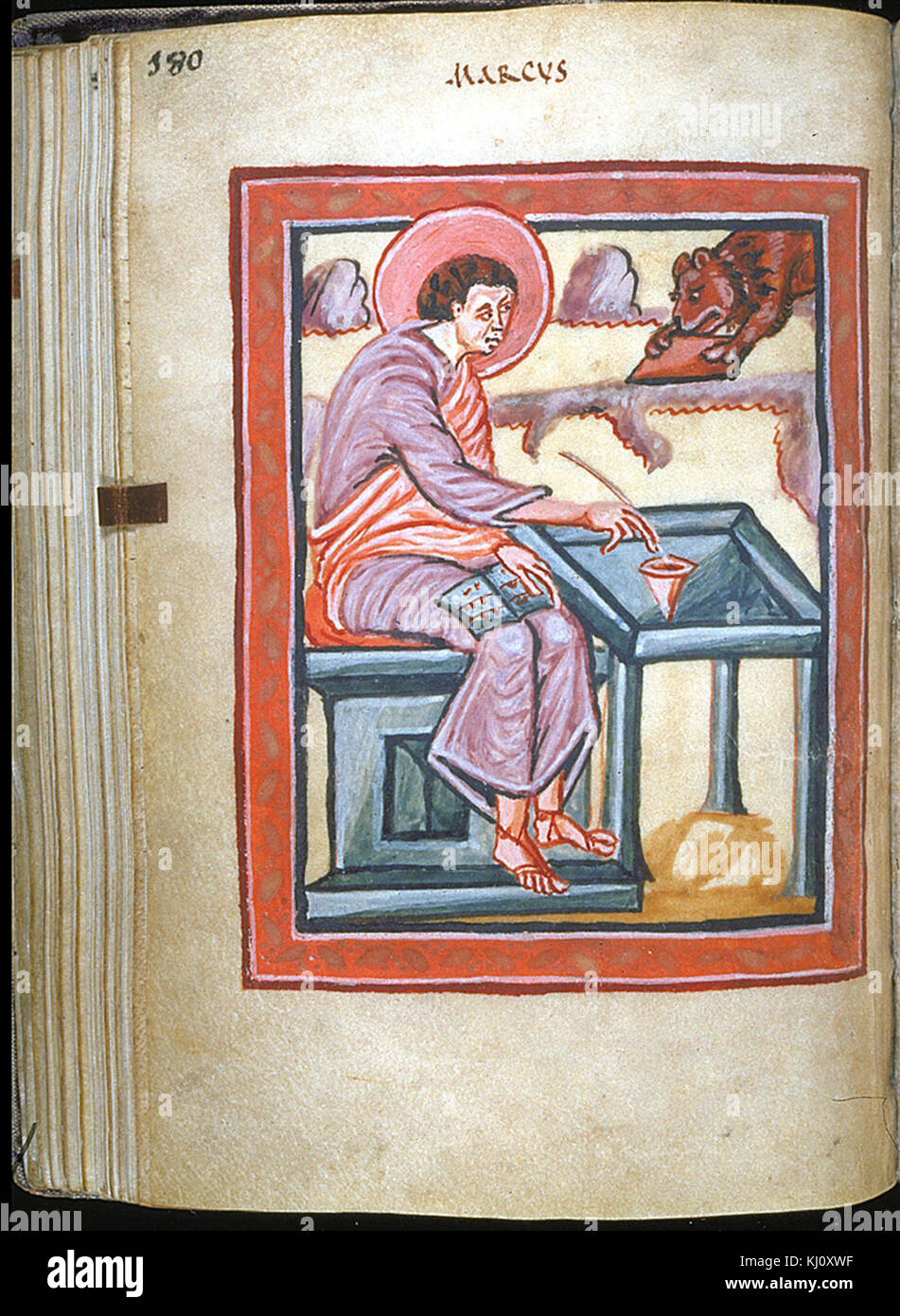 German - Leaf from Gospels - Walters W490V - Open Reverse Stock Photo ...