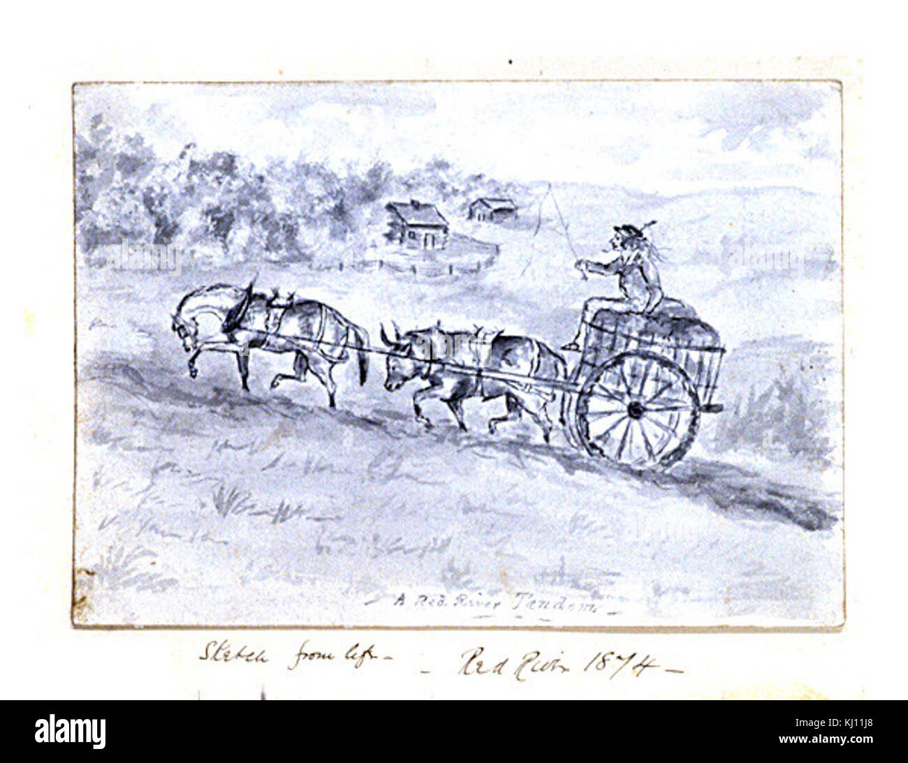 A Red River tandem - Sketch from life - Red River 1874 Stock Photo - Alamy