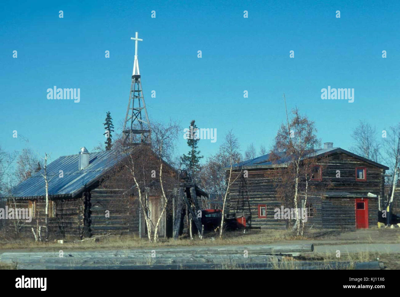 Log church in small village Stock Photo - Alamy