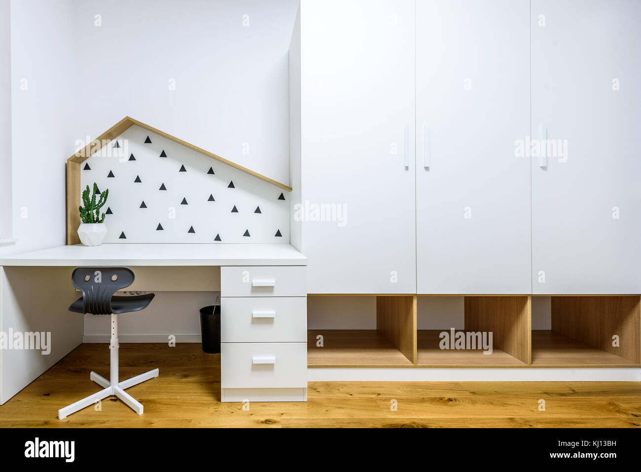 Modern children play room with bed and study desk. Cosy and fancy ...