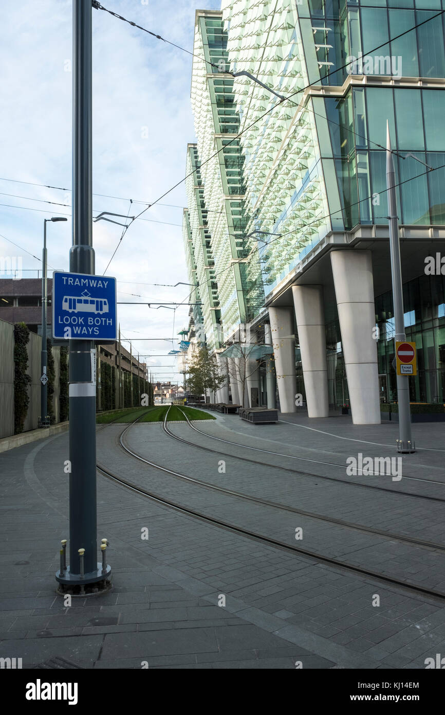 Birmingham tram line and commercial buildings at Snow Hill Stock Photo ...