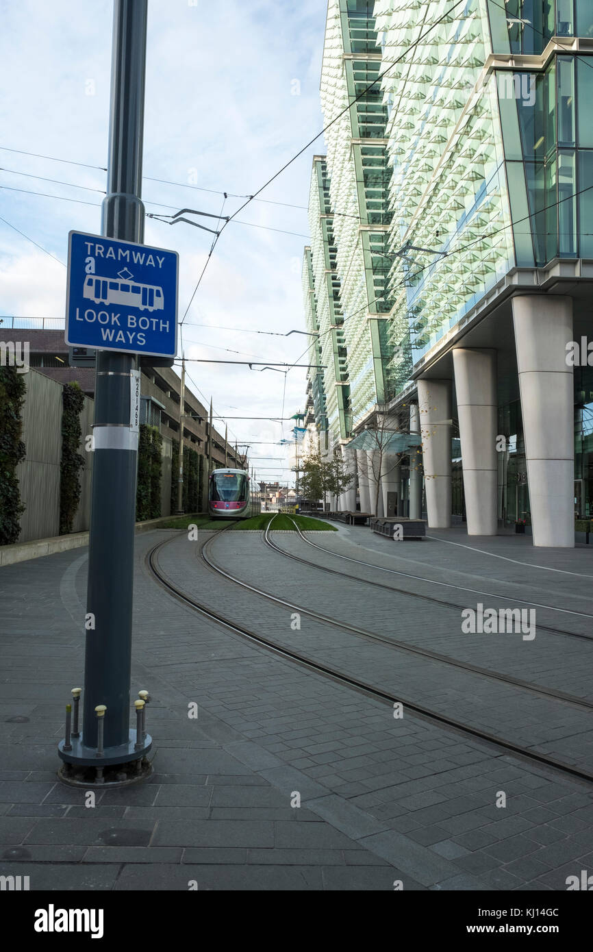 Birmingham tram line and commercial buildings at Snow Hill Stock Photo ...