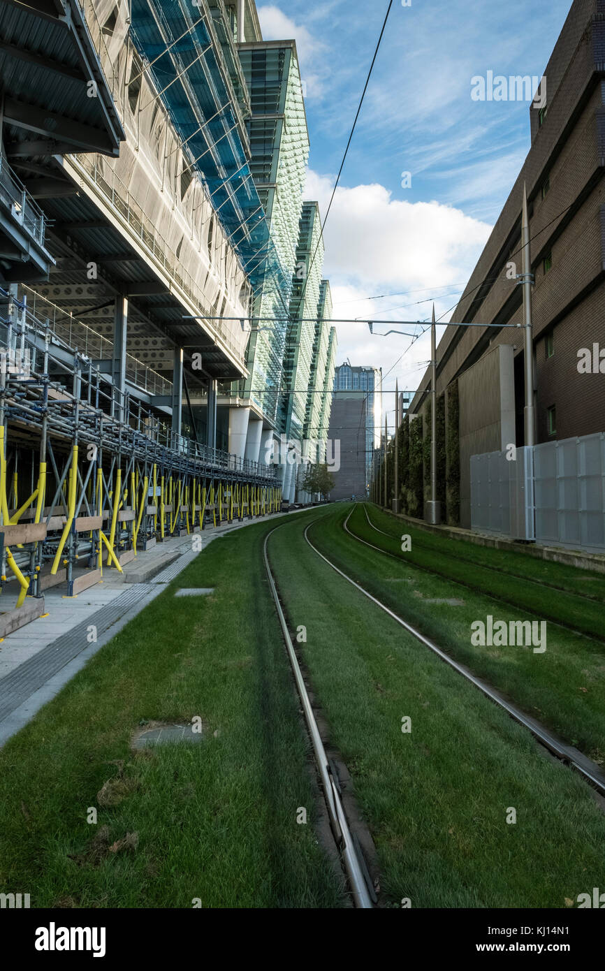 Birmingham tram line and commercial buildings at Snow Hill Stock Photo ...