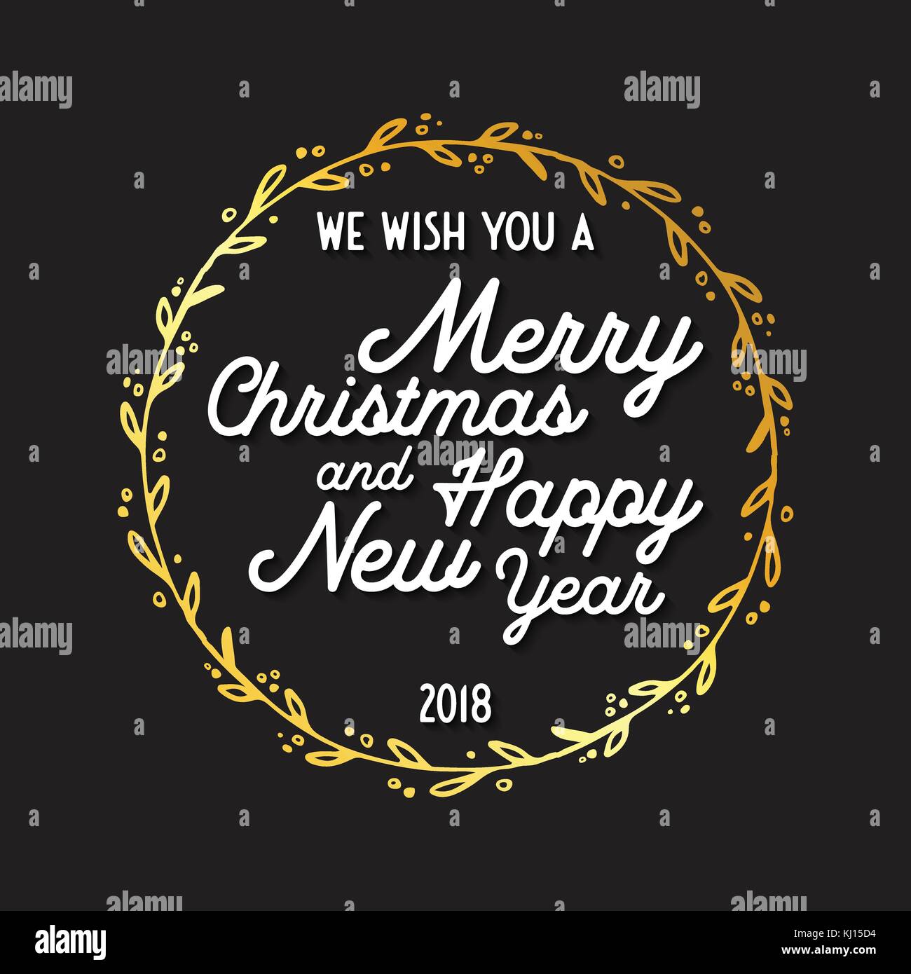 We wish you a Merry Christmas and Happy New Year in golden wreath ...