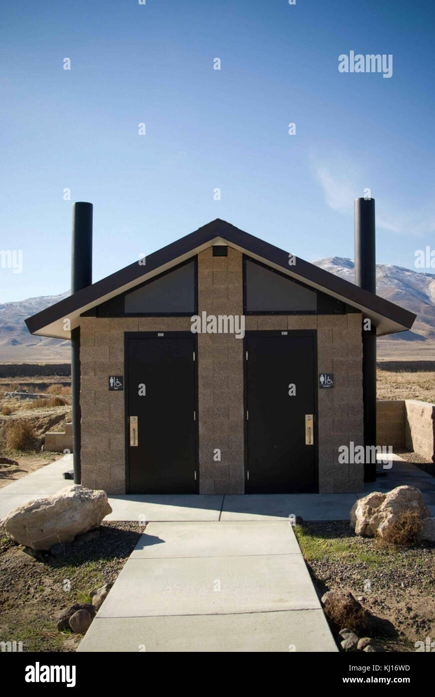 Marble bluff fish facility restroom Stock Photo - Alamy