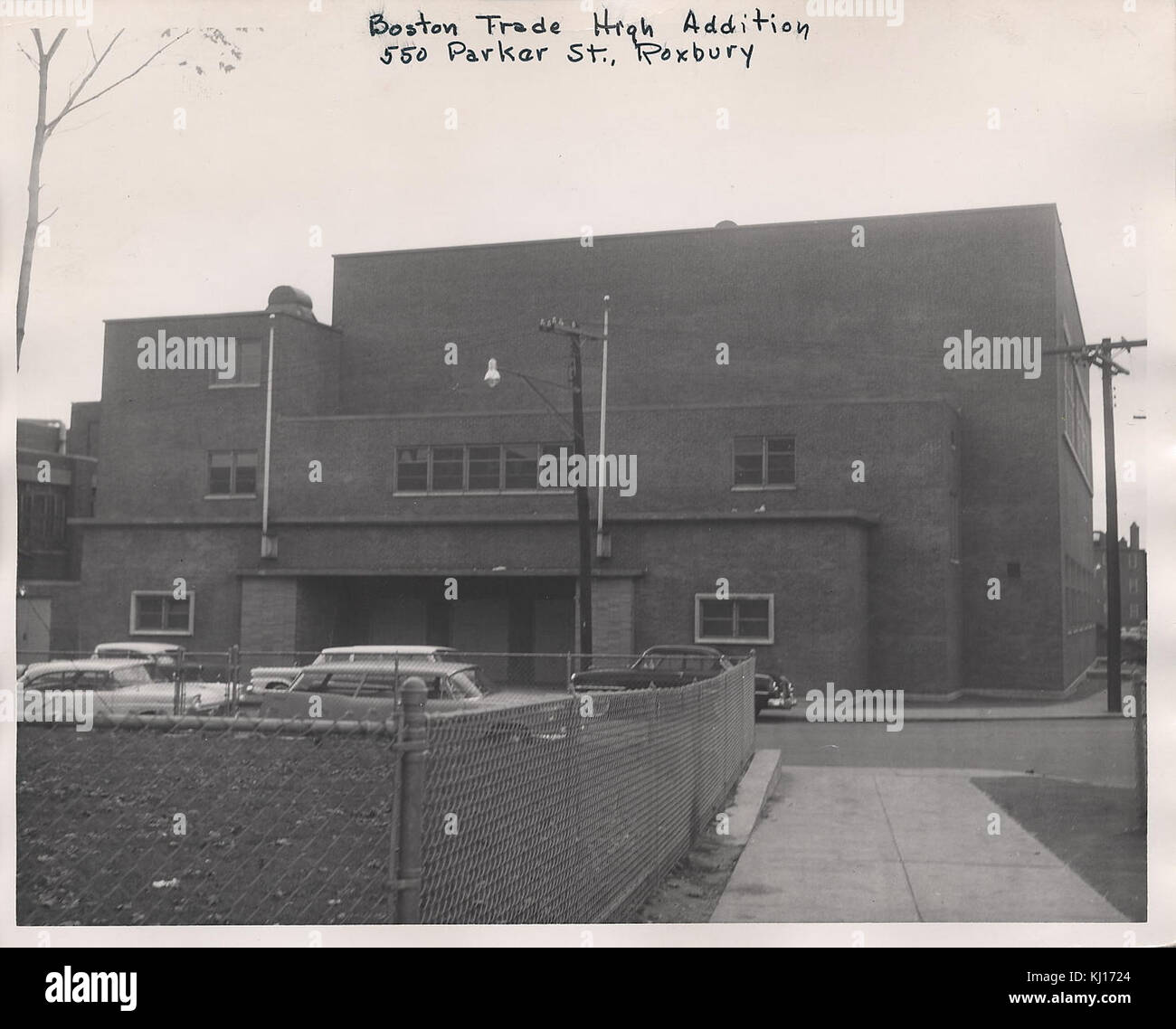 An archival photograph of Boston Trade High School, documenting its ...