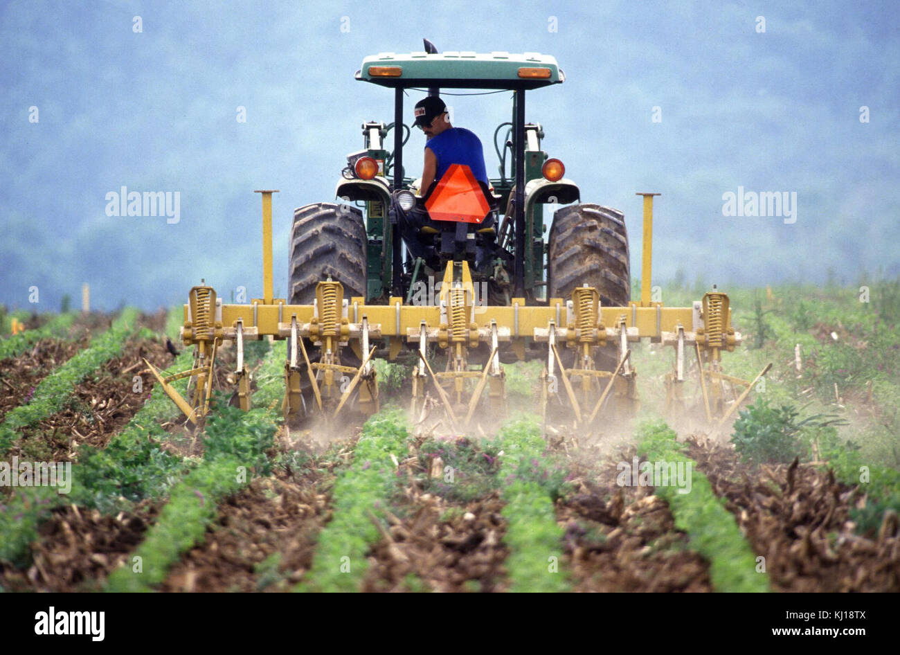 Farmer and tractor tilling soil Stock Photo - Alamy