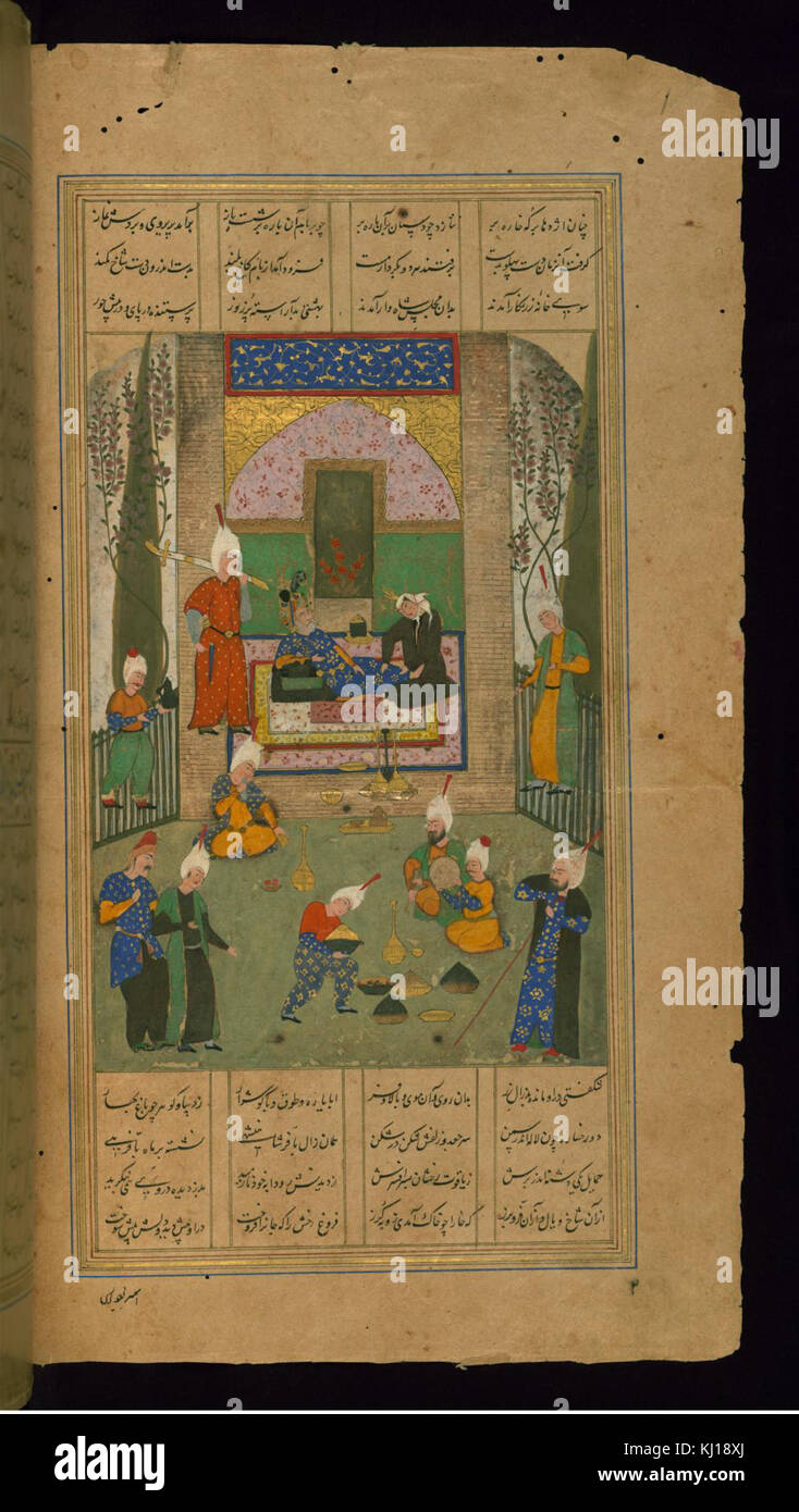 A manuscript illustration from the Persian epic Shahnameh, depicting ...