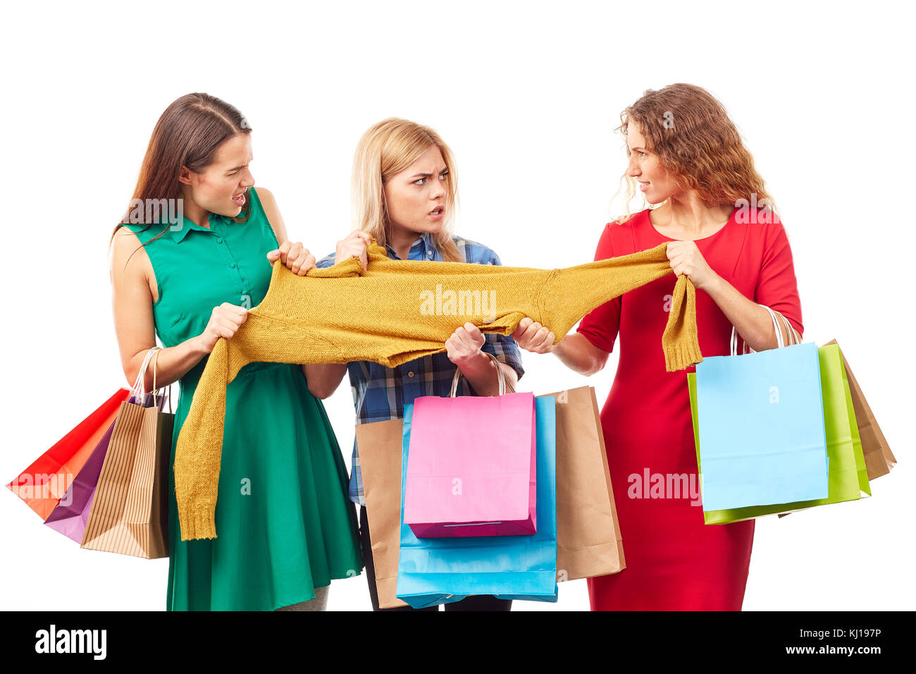 Fighting over piece of clothing Stock Photo - Alamy