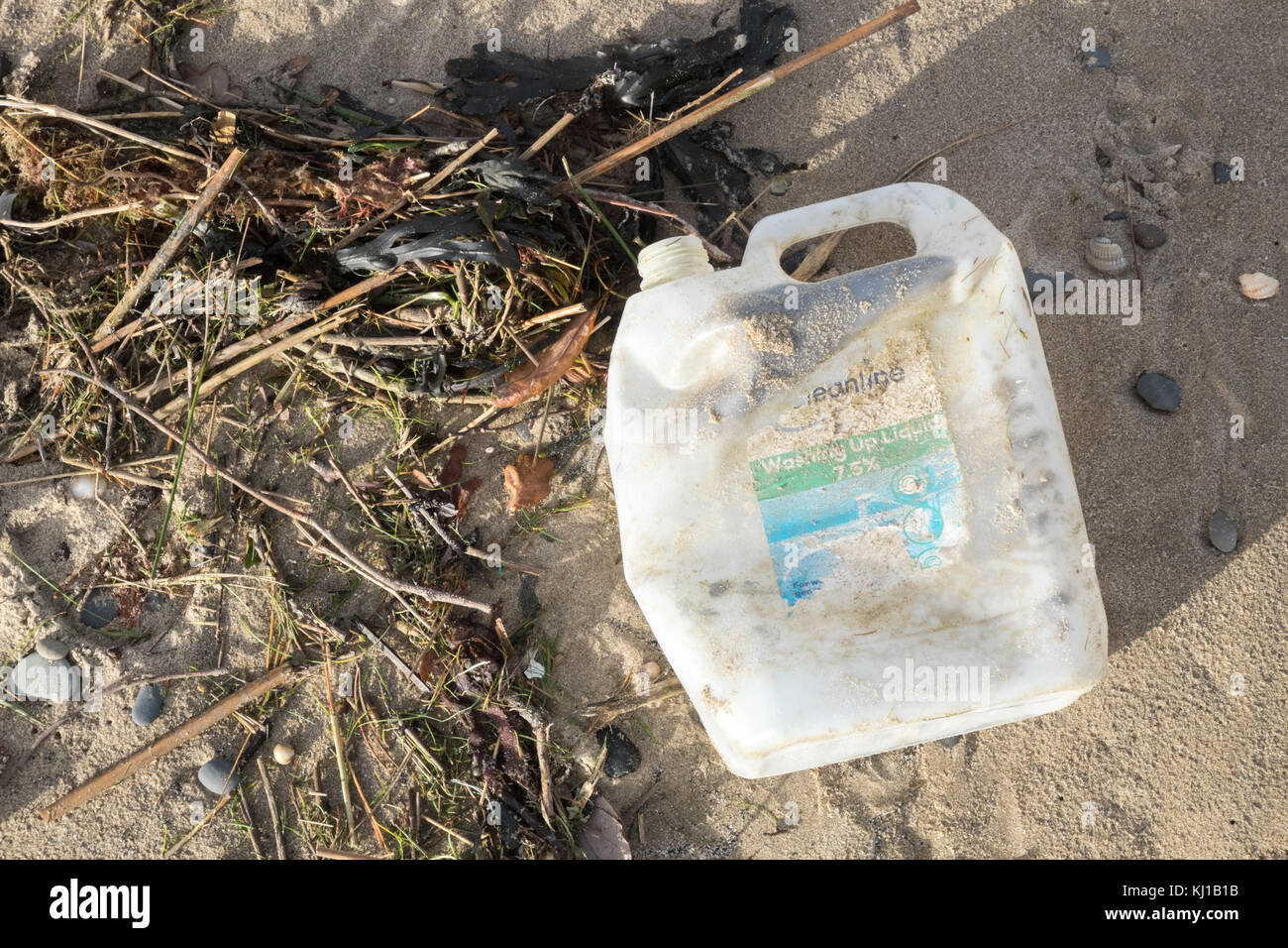 Washing up,liquid,container,pollution,beach,container,on,Ynyslas Beach ...