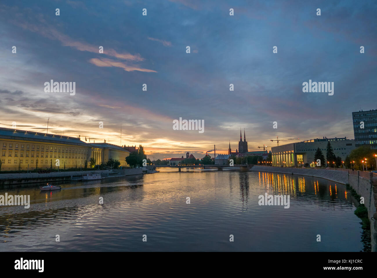 Beautiful cityscape of Wroclaw during vibrant sunset, Wroclaw, Poland ...