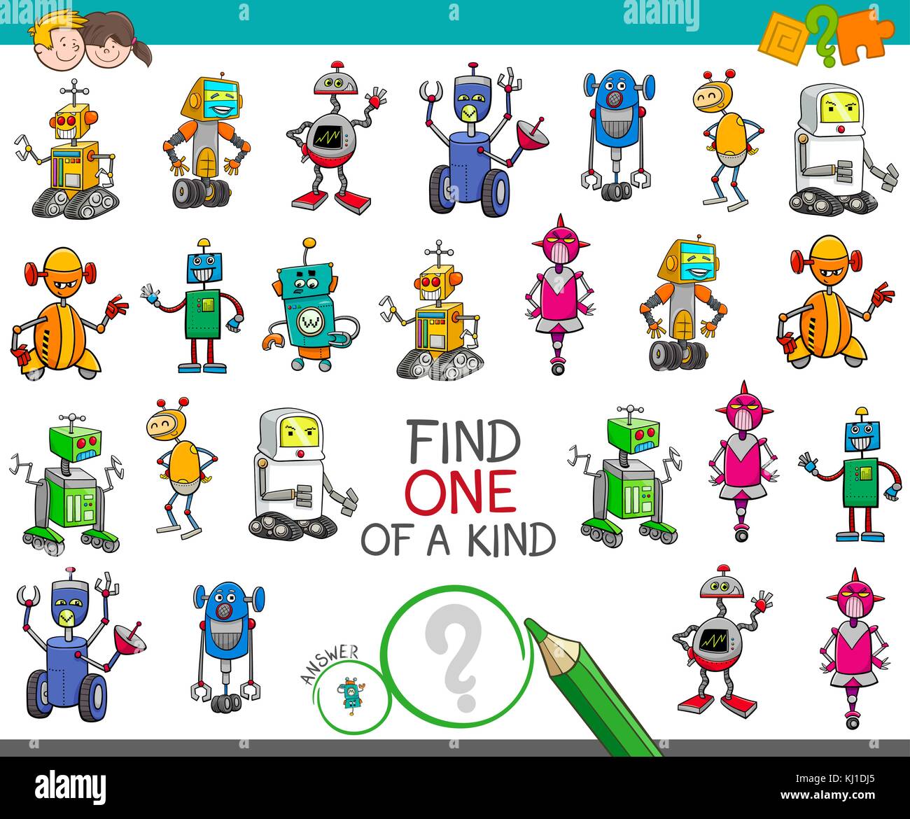 Cartoon Illustration of Find One of a Kind Educational Activity Game ...