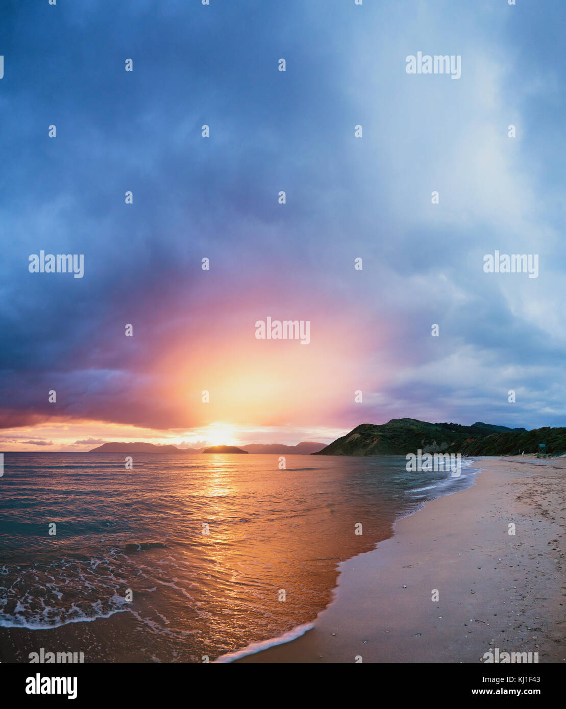 landscape of beach with sunset in the beautiful island of Zante in ...