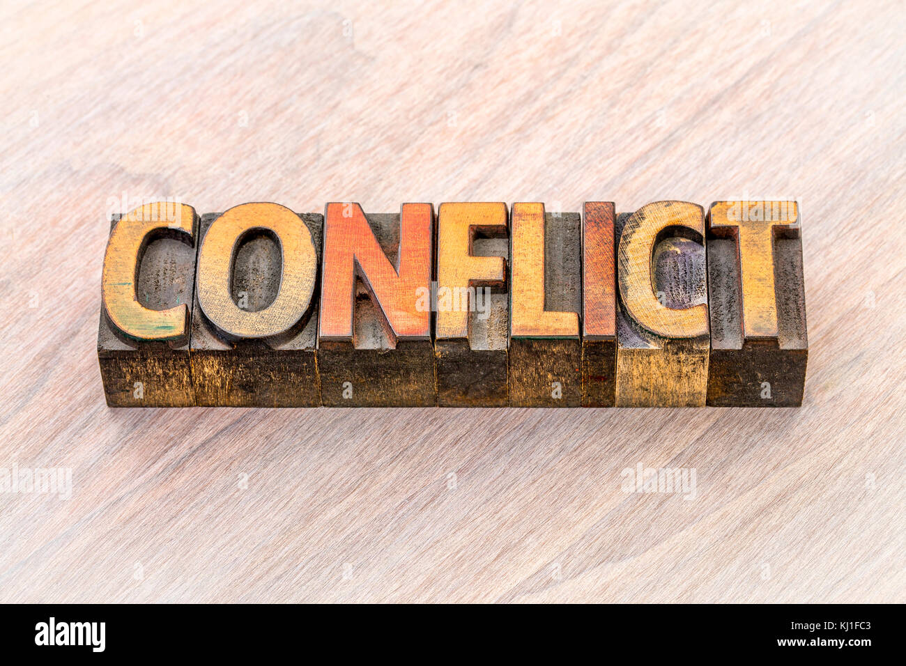 conflict word abstract in vintage letterpress wood type Stock Photo - Alamy