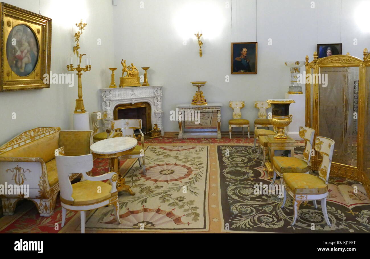 Drawing room of Tsar Nicholas II at the Winter Palace, St Petersburg ...