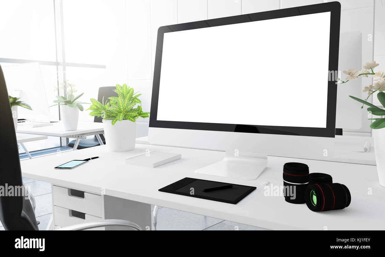 3d rendering of digital photography studio with white screen Stock ...