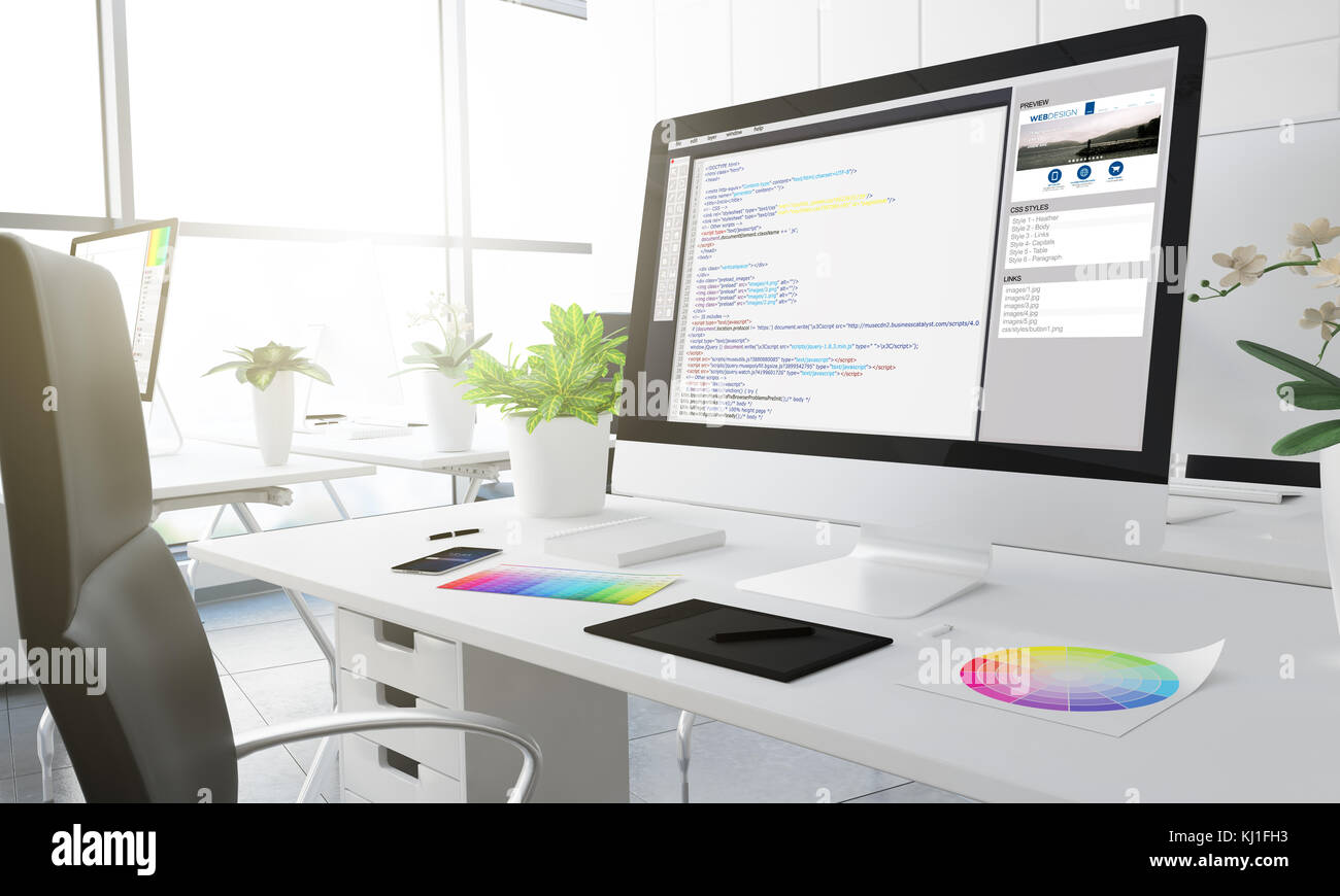 web design studio 3d rendering Stock Photo - Alamy