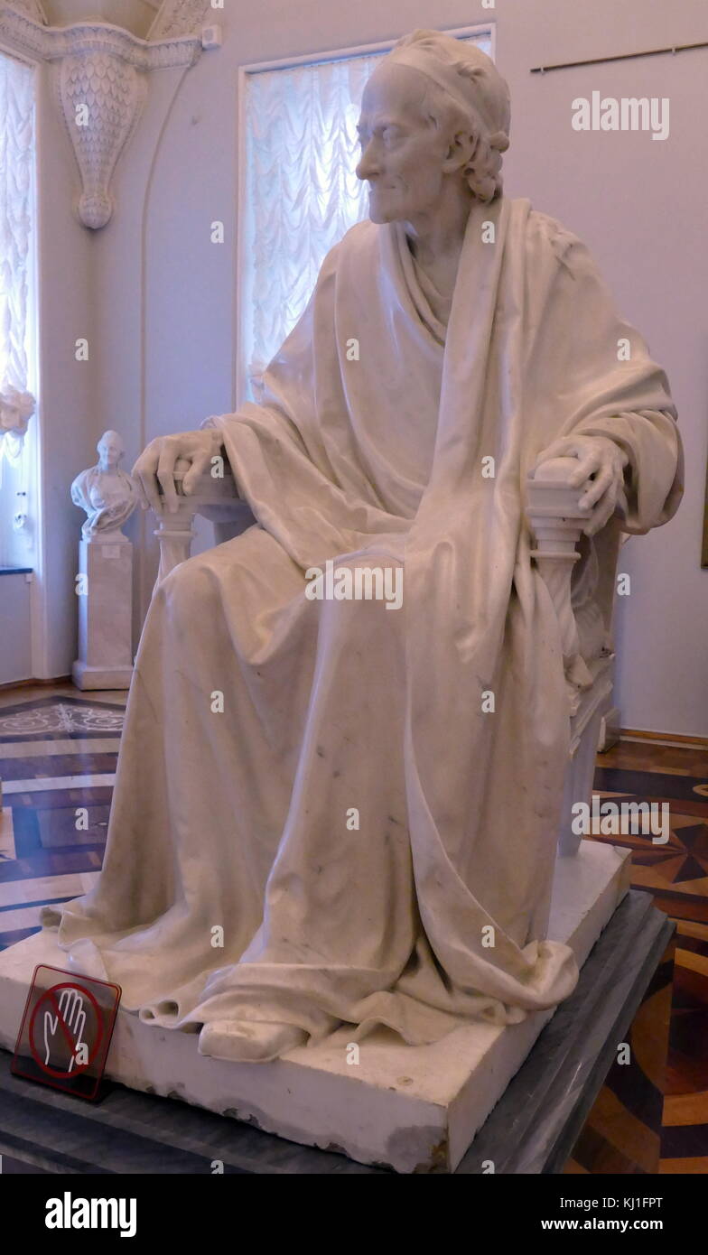 Marble statue of the French philosopher, Voltaire 1781, by Jean-Antoine ...