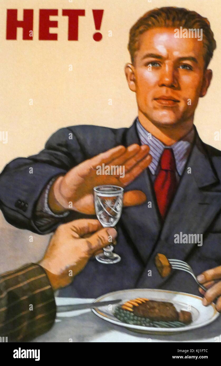 Soviet Russian propaganda poster urging men to say No! to drinking ...