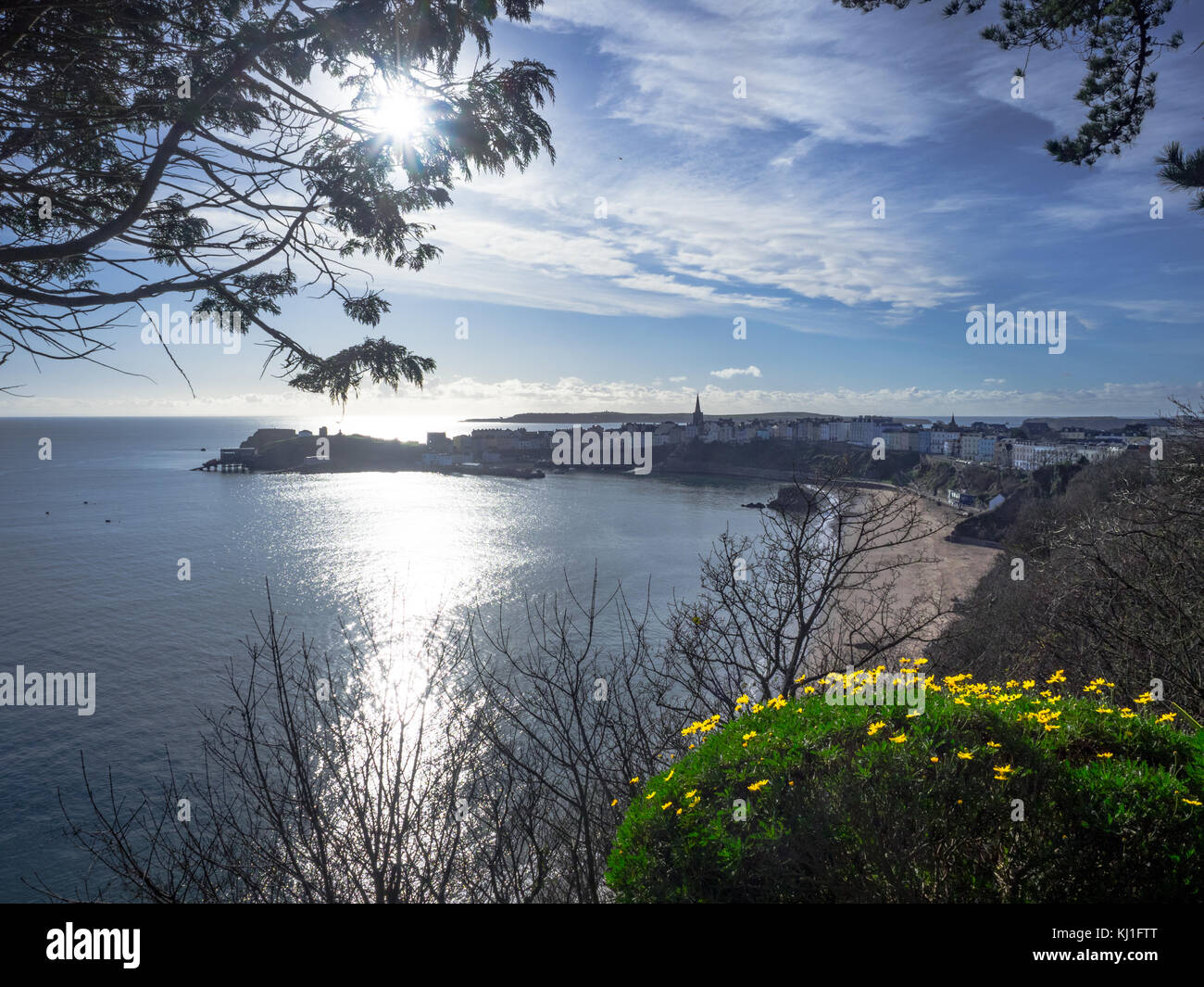 The empty beaches of Tenby Pembrokeshire Coast National Park on a calm ...