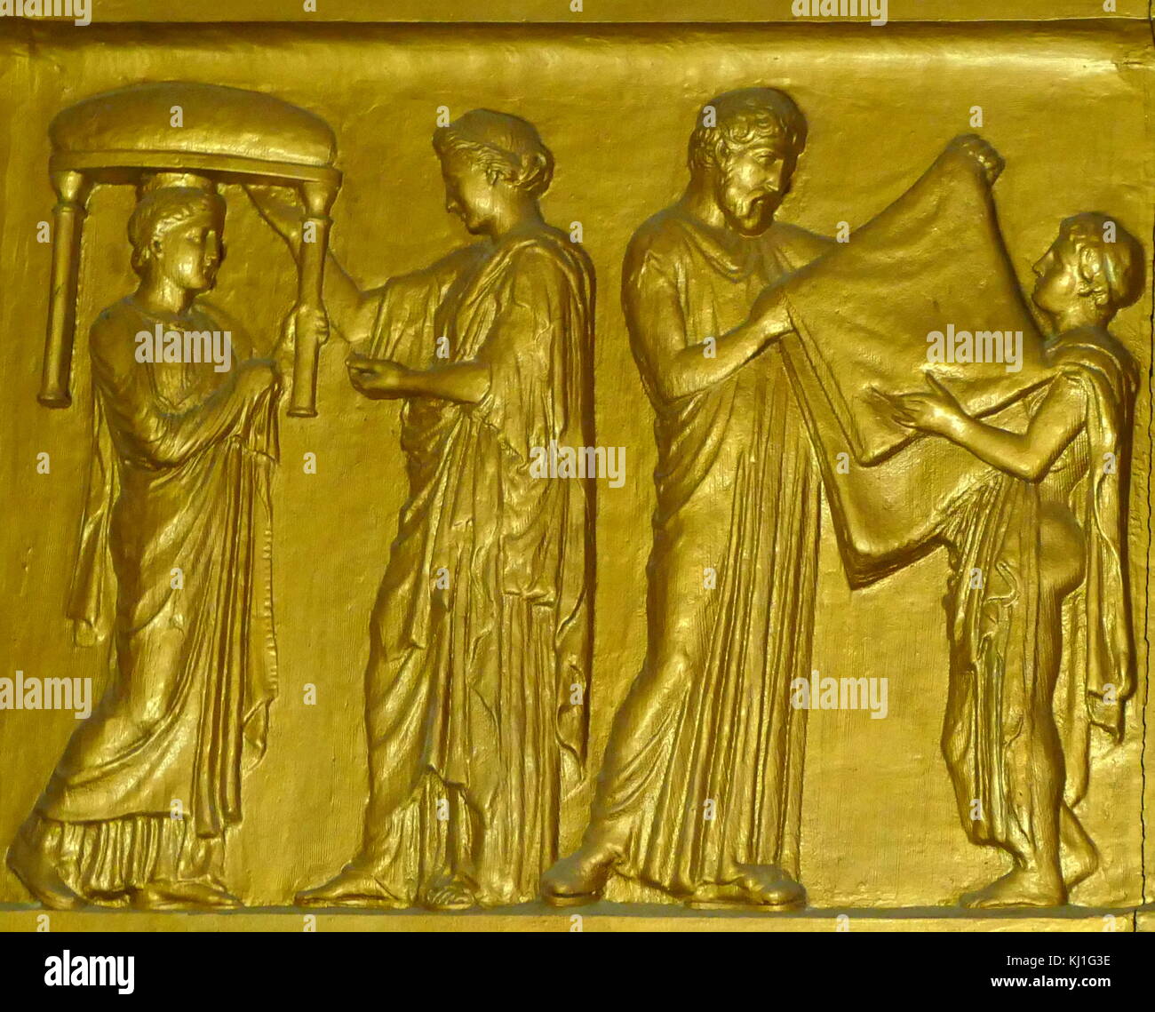 Gilded 19th century replica of the Parthenon frieze. Depicting a man ...