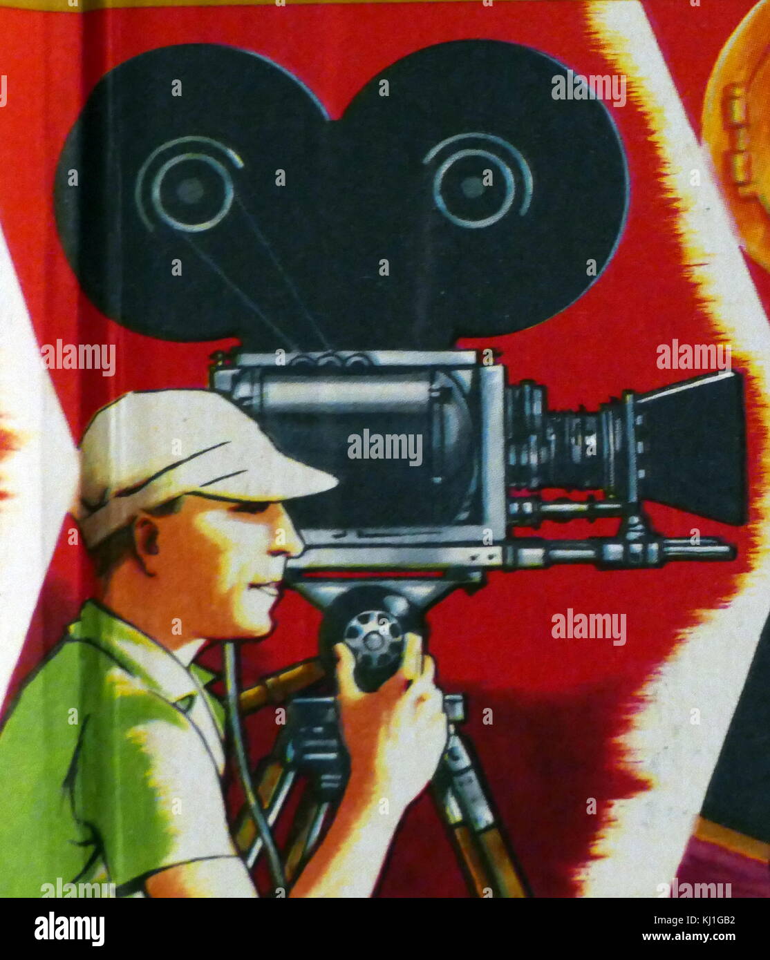 1950's English illustration depicting a portable television camera ...