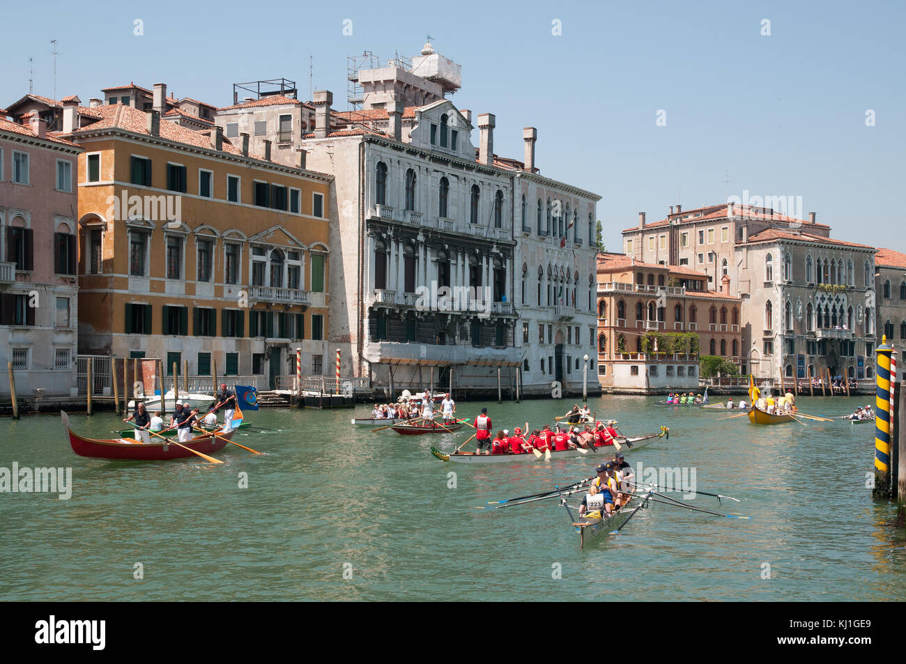 Rowing boats and canoes on the Grand Canal Venice Italy during Volga ...