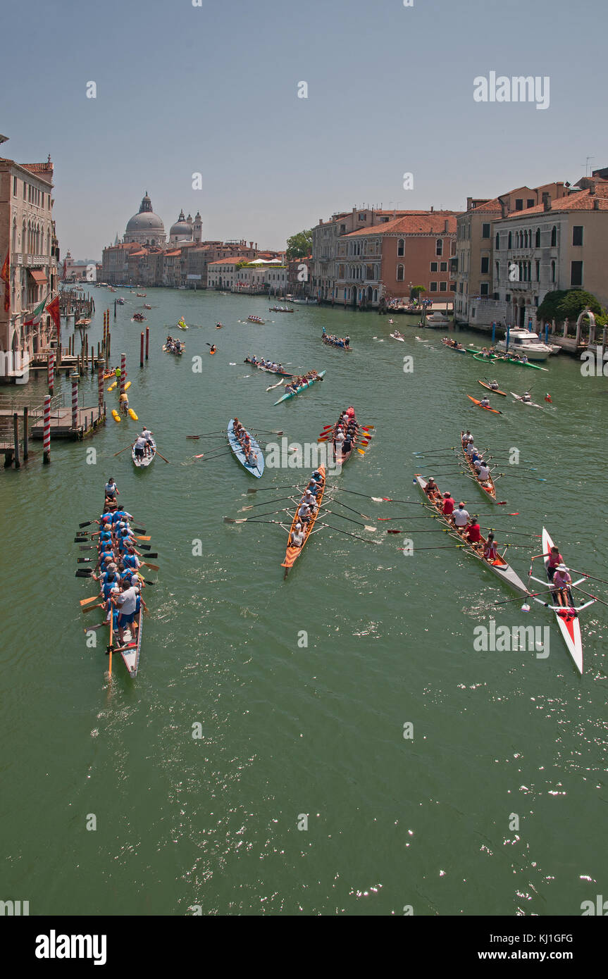 Rowing boats and canoes on the Grand Canal Venice Italy during Volga ...