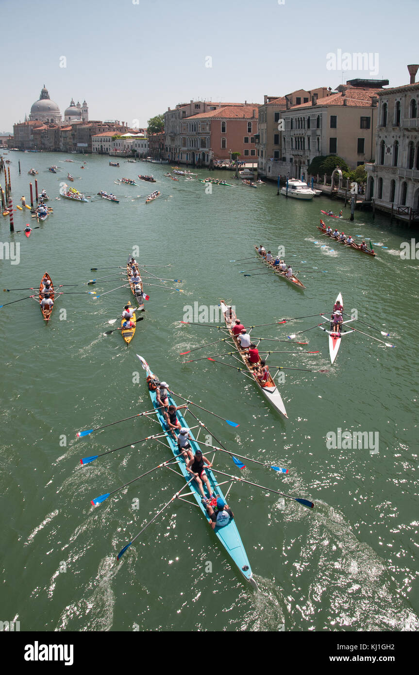 Rowing boats and canoes on the Grand Canal Venice Italy during Volga ...