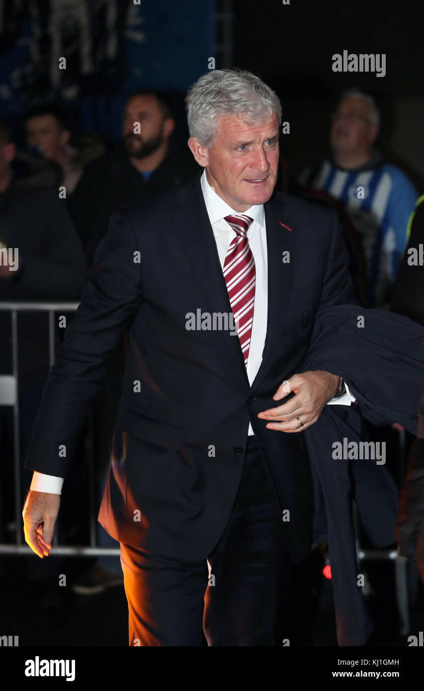 Stoke city manager mark hughes arrives at the stadium hi-res stock ...