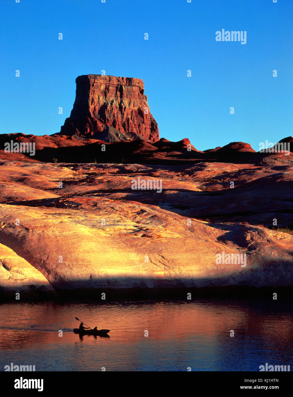Kayaking in Labyrinth Canyon below Tower Butte, Lake Powell, Utah Stock ...